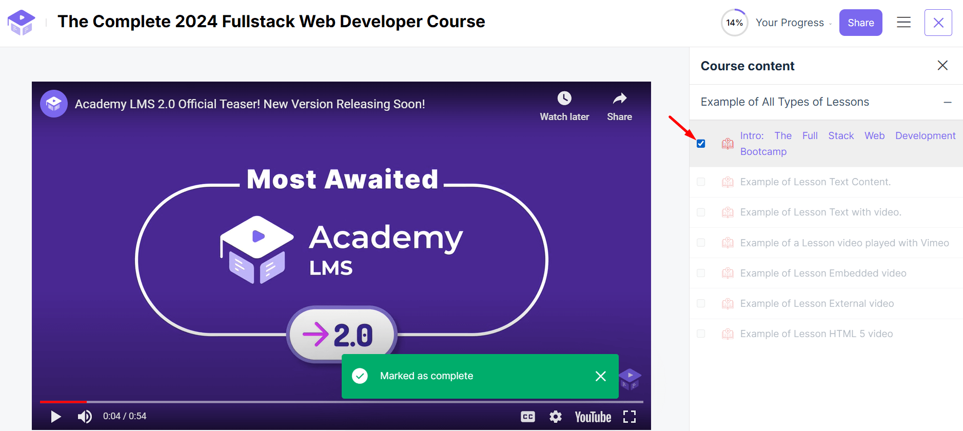 How to complete a lesson? - Academy LMS