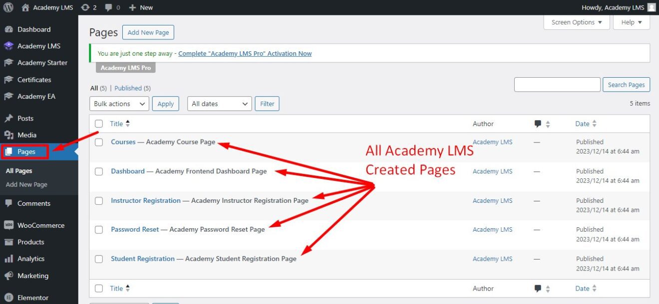 How to setup Academy LMS necessary pages? - Academy LMS