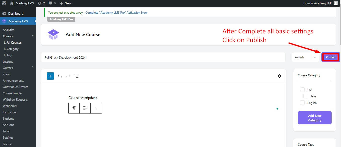 How to create course? - Academy LMS