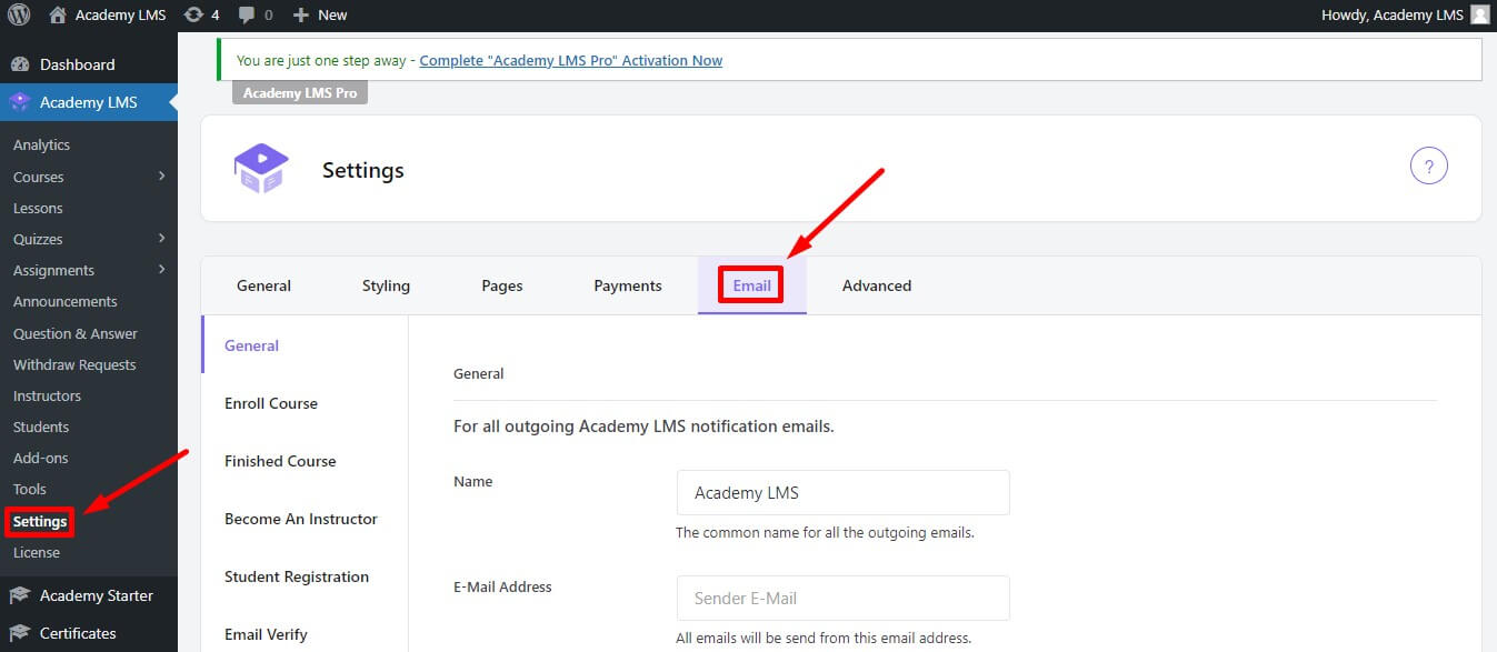 How to use Email Notification? - Academy LMS