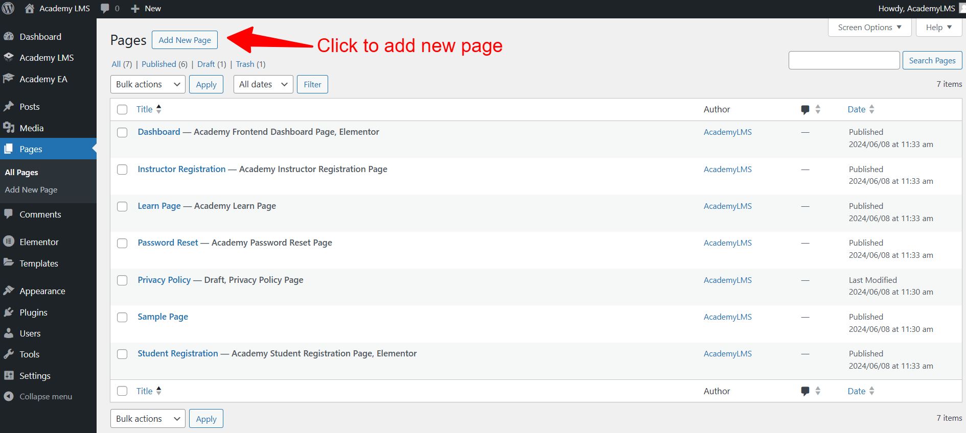 How to setup Academy LMS necessary pages? - Academy LMS