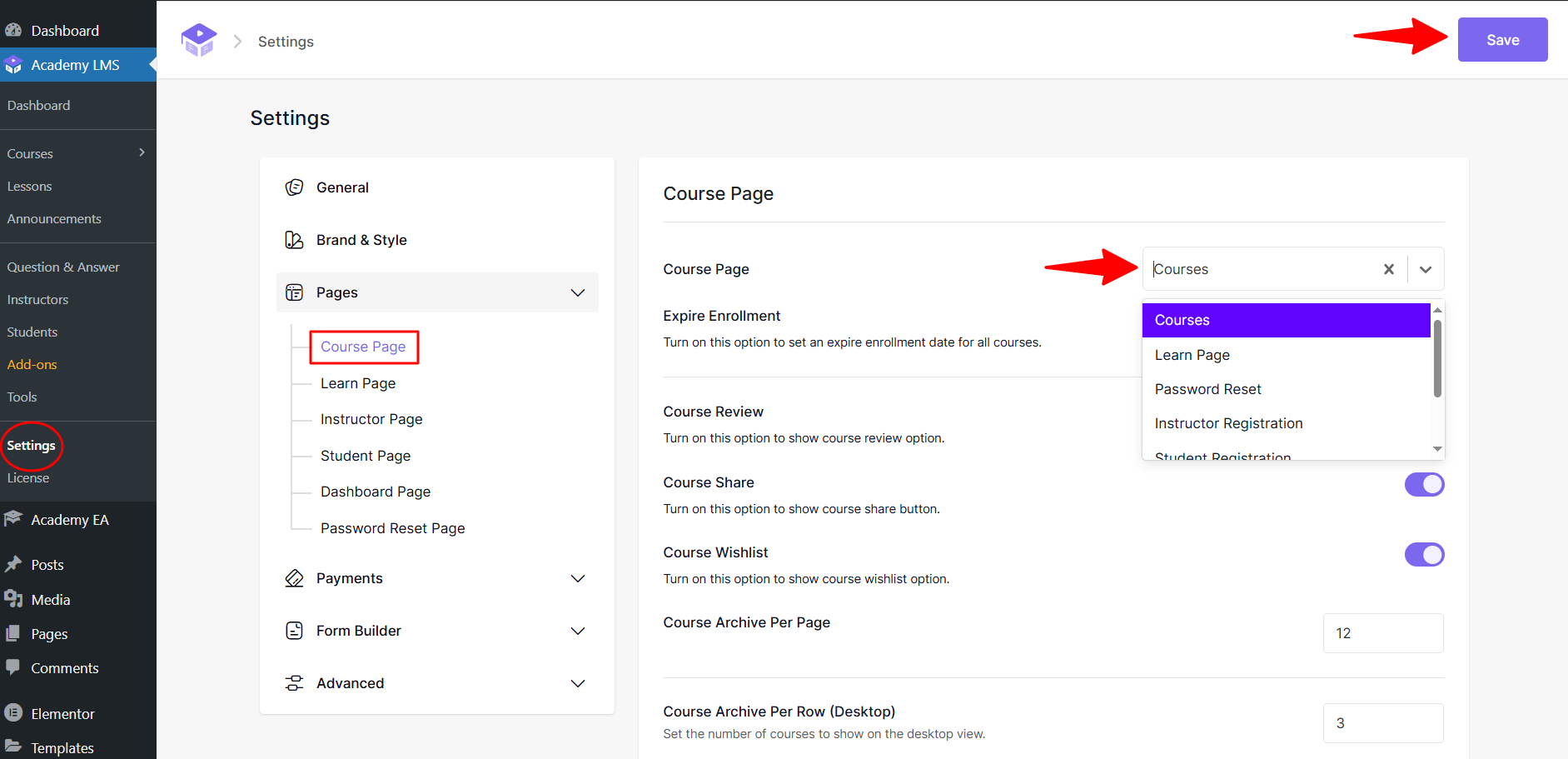 How to setup Academy LMS necessary pages? - Academy LMS