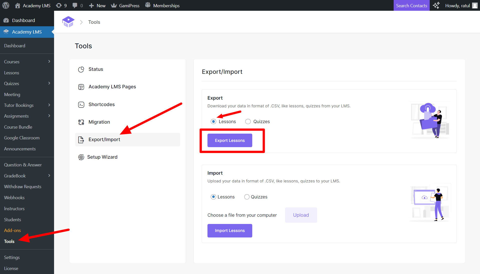 Lesson Export/Import - Academy LMS