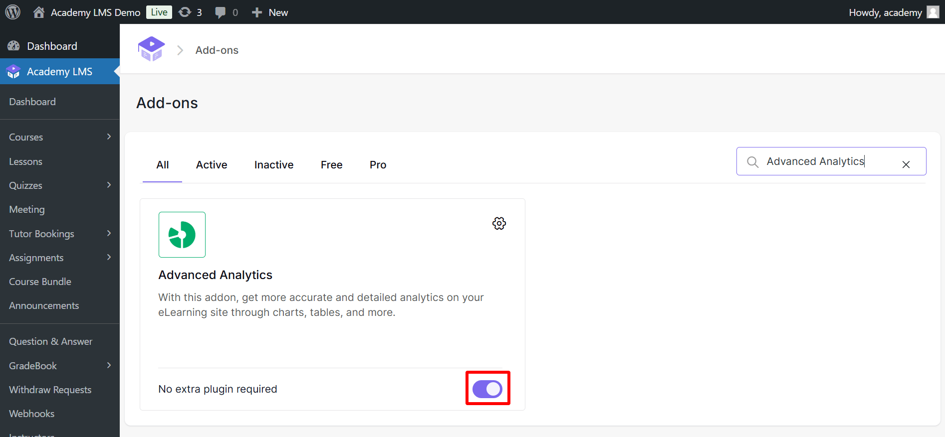 Advanced Analytics - Academy LMS